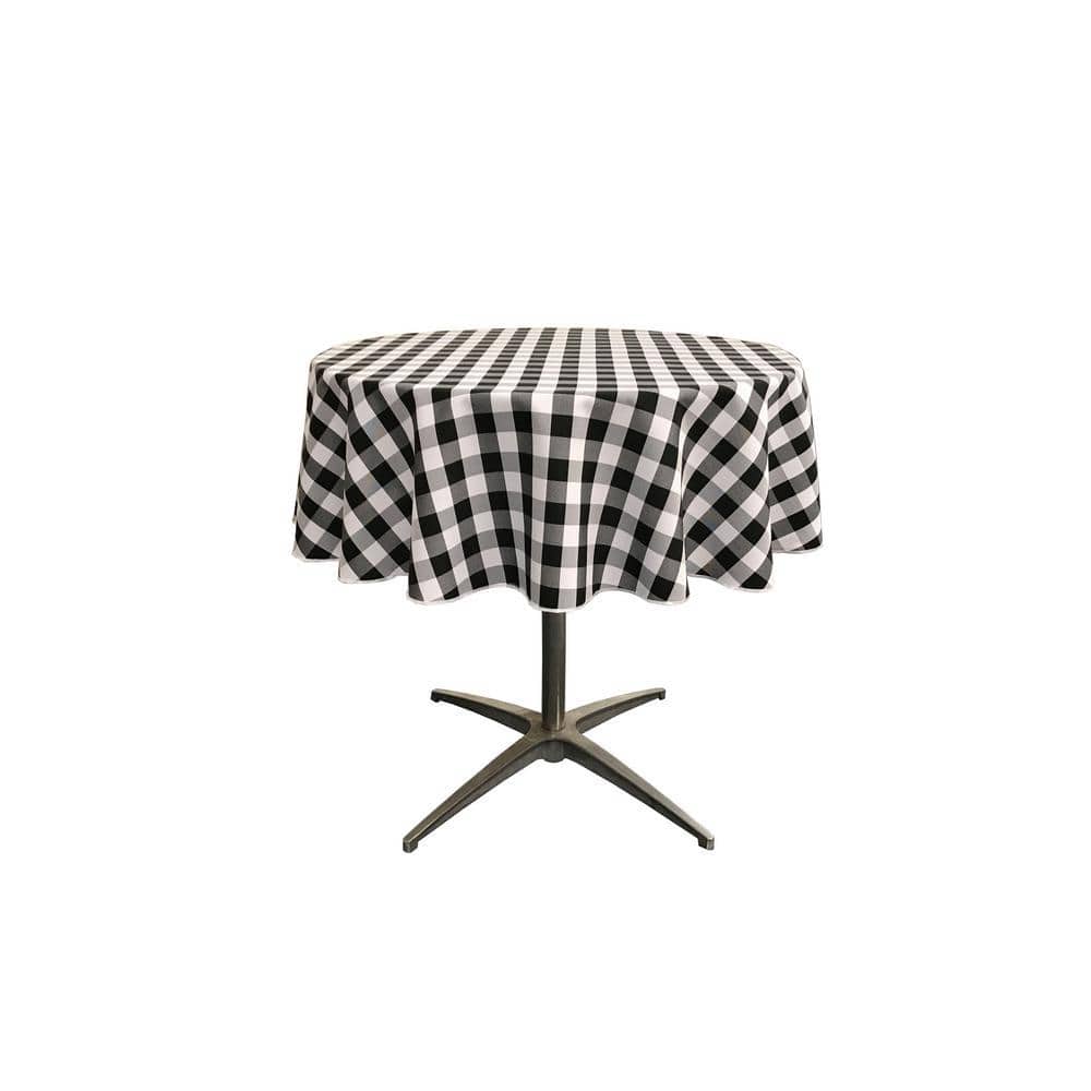 LA Linen "58 in. White and Black Polyester Gingham Checkered Round ...