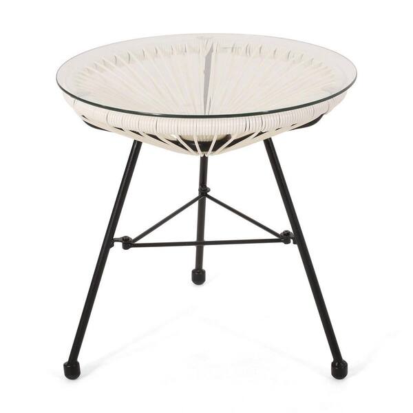 Miscool Avex White Round Metal 18 in. H Outdoor Tempered Glass Top Side ...