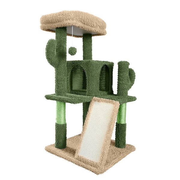BOWHAUS 38 in. Cactus Cat Tower for Indoor Cats, Cute Small Cactus Cat ...