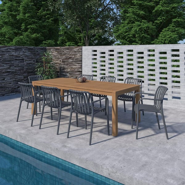 Amazonia Praslin 9-Piece Teak Finish Wood 100% FSC Rectangular Patio ...