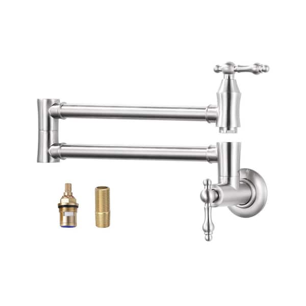 VEVETTA ﻿Brass Wall Mounted Pot Filler Double Joint Swing Arms Kitchen ...