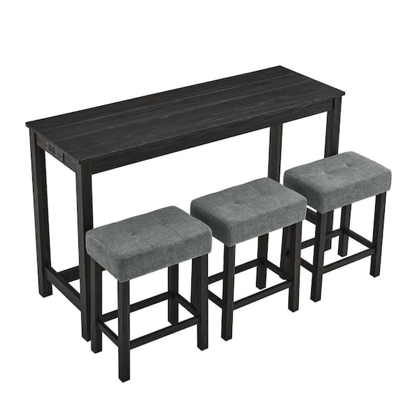 JEAREY Industrial 35.5 in. H Impact Black Rectangular Bar Table Set 4 ...