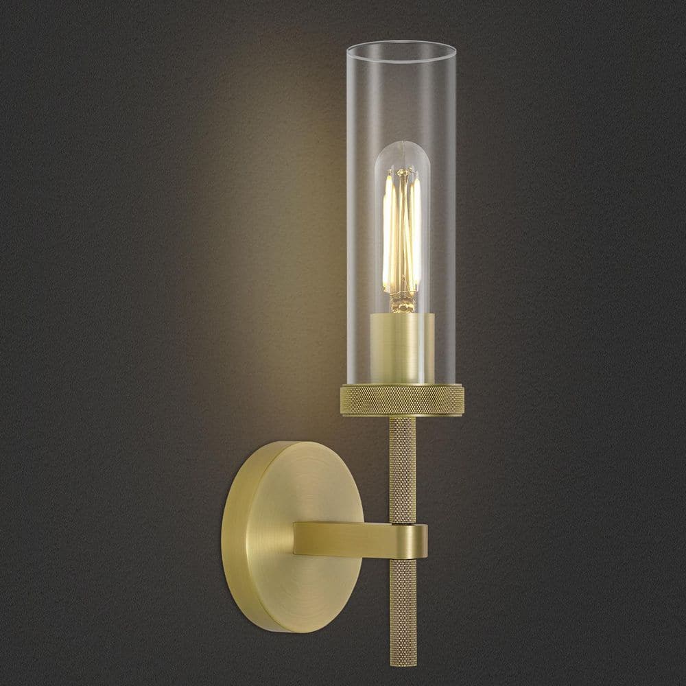 PUYRNF 5 in. 1-Light Brass Glass Dimmable LED Wall Sconce,Knurled ...