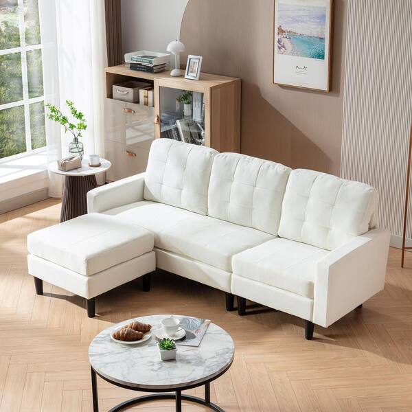 White fabric sectional sofa with chaise store