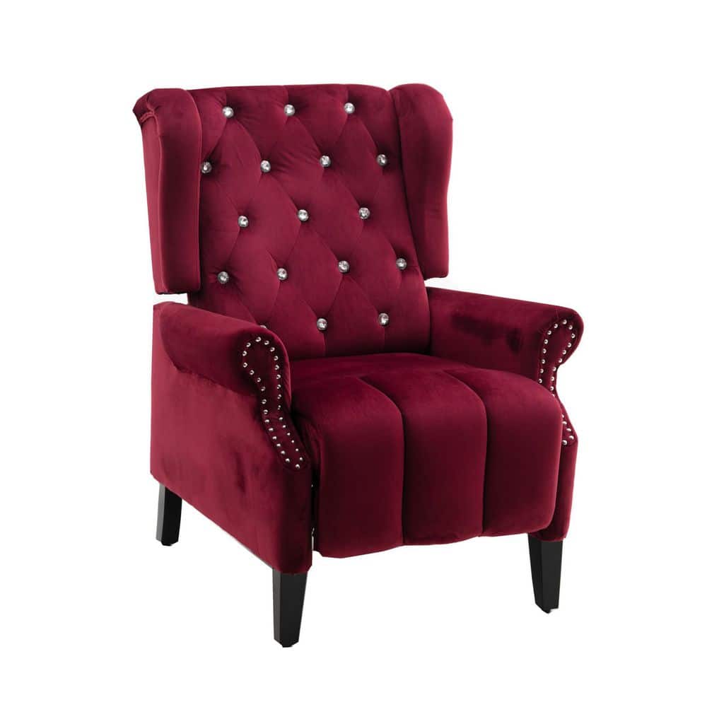URTR Elegant Luxury Diamond Tufted Red Velvet Upholstered Recliner ...