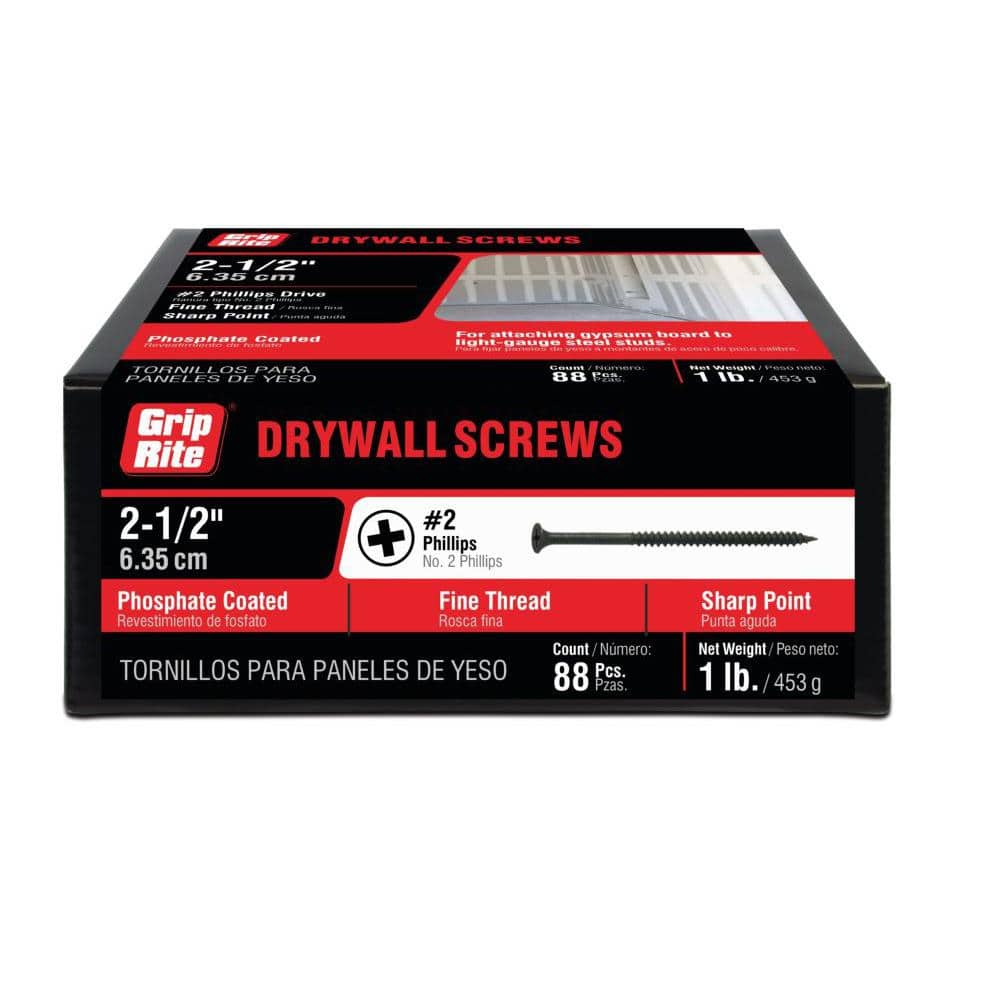 Grip-Rite #8 x 2-1/2 in. #2 Phillips Bugle Head Fine Thread Drywall ...