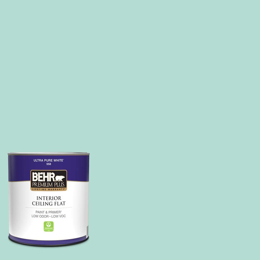 BEHR PREMIUM PLUS 1 qt. #490C-3 Balmy Seas Ceiling Flat Interior Paint ...