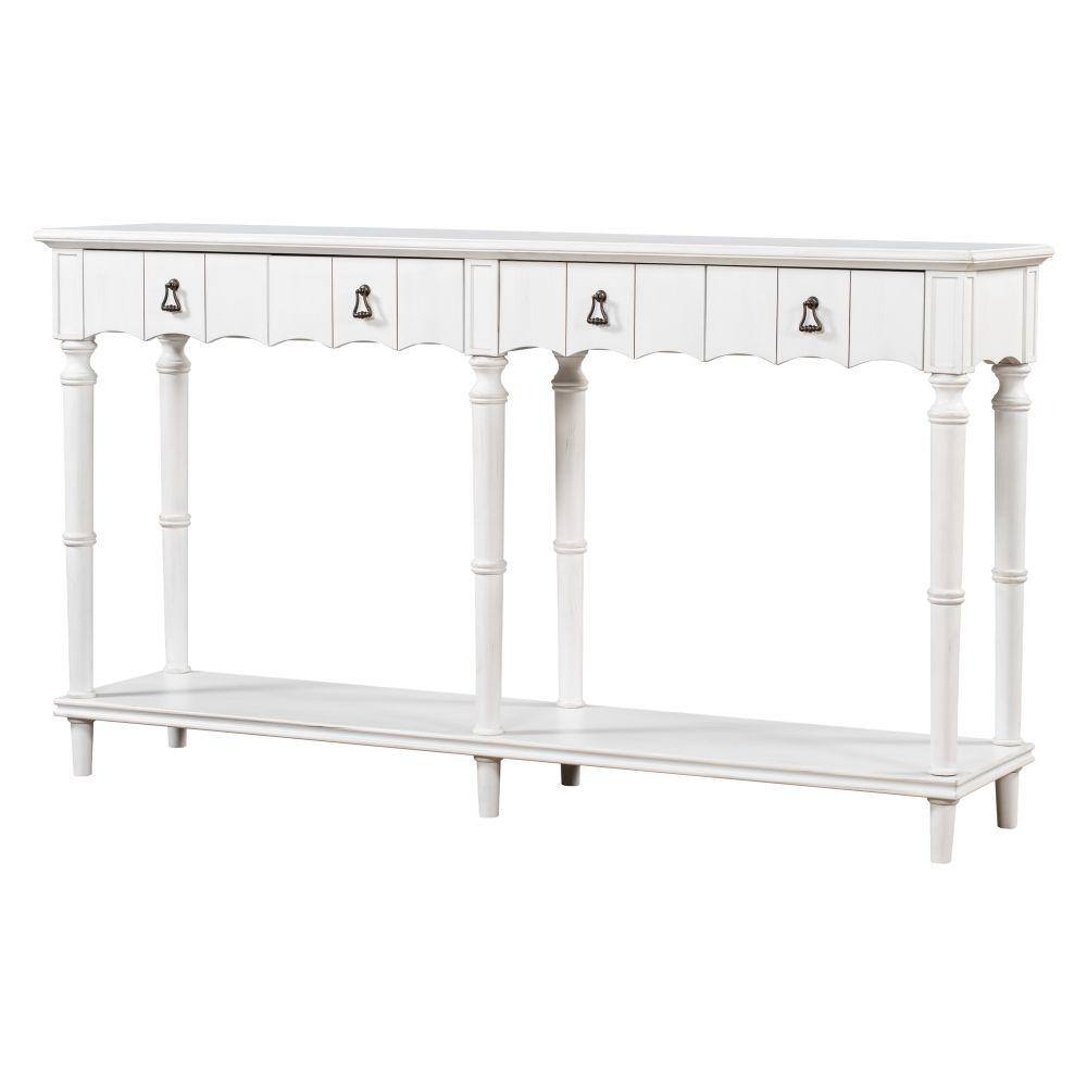 Benjara White Wood Top 63 in. Sideboard with 4 Drawers and Turned Legs ...