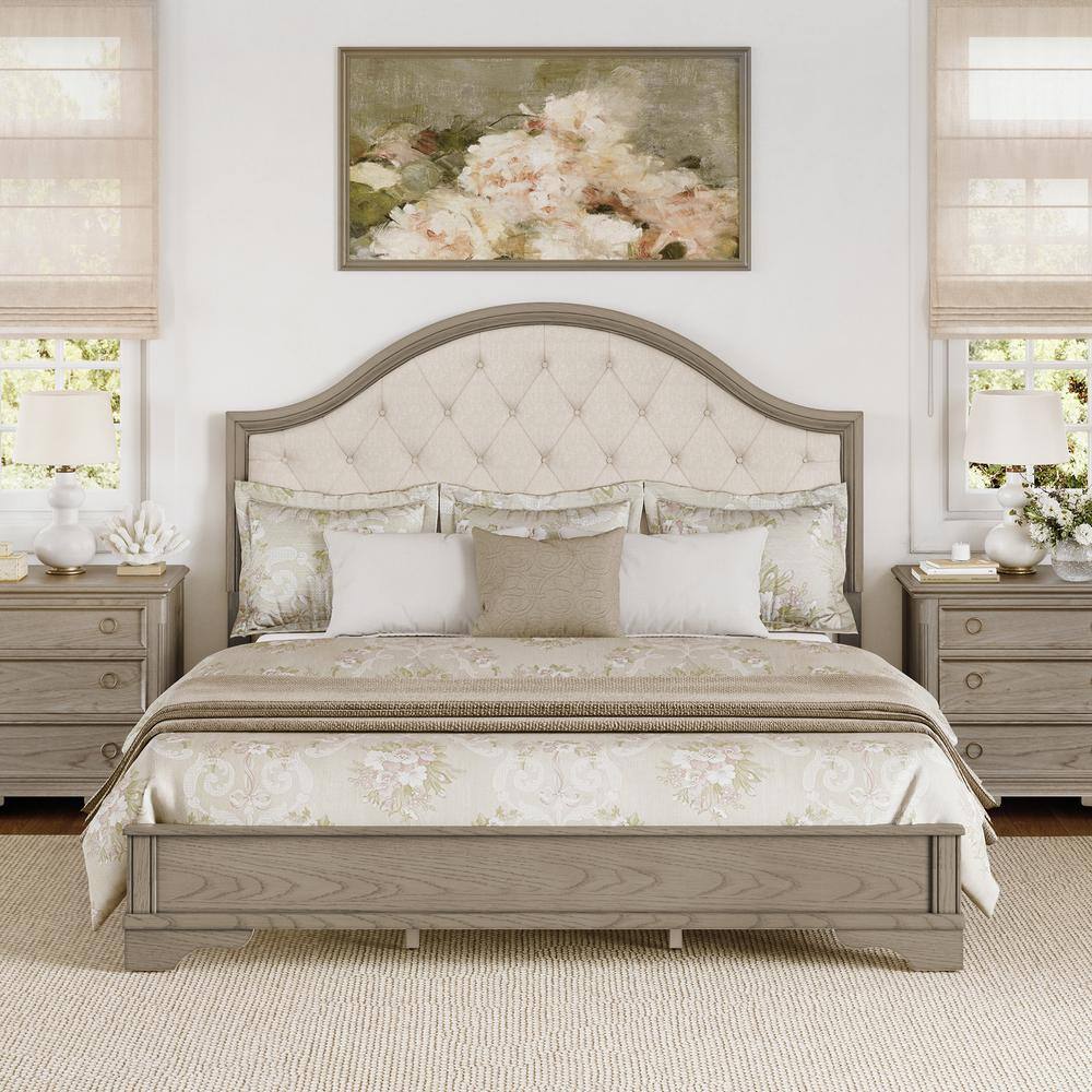 cozyman Antoro Gray Upholstered Wood Frame King Size Platform Bed with ...