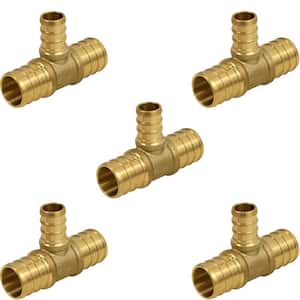 PLUMBFLEX 1 in. x 3/4 in. x 1 in. Brass PEX Barb Reducing Tee Pipe Fittings (5-Pack) 13415PXRT ...
