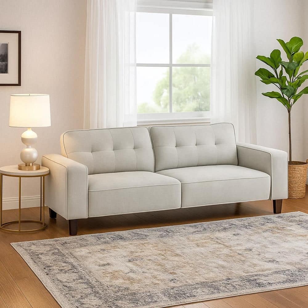 Benjara Dero 80.5 in. Square Arm Fabric Rectangle Shape Sofa in. Light ...