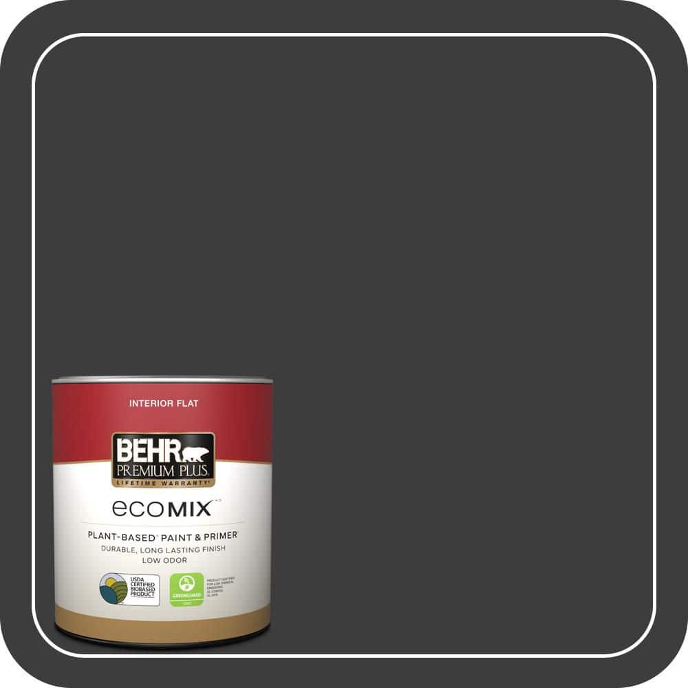 BEHR PREMIUM PLUS 1 qt. #PPF-59 Raven Black Flat EcoMix Plant-Based ...