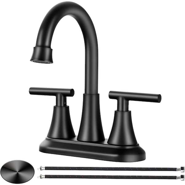 MTTCLE 4 in. Centerset Double Handle High Arc Bathroom Faucet with Drain Kit Included in Matte ...