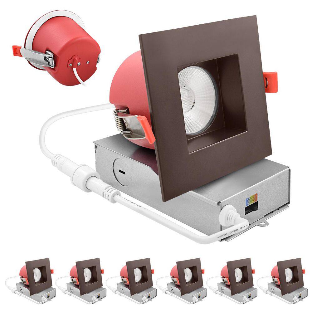 LUXRITE 4 in.Square Integrated LED Recessed Light J-Box 5CCT 2 Hour ...