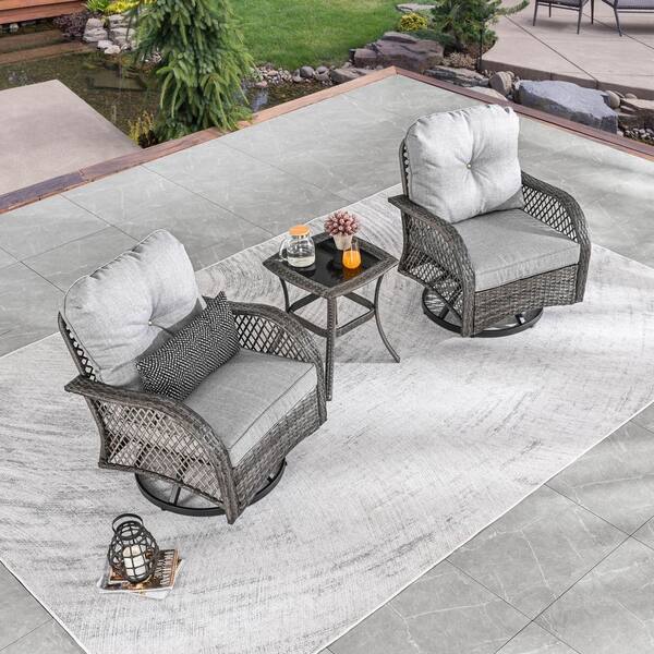 Patio Festival 3-Piece Wicker Patio Conversation Set with Gray Cushions ...