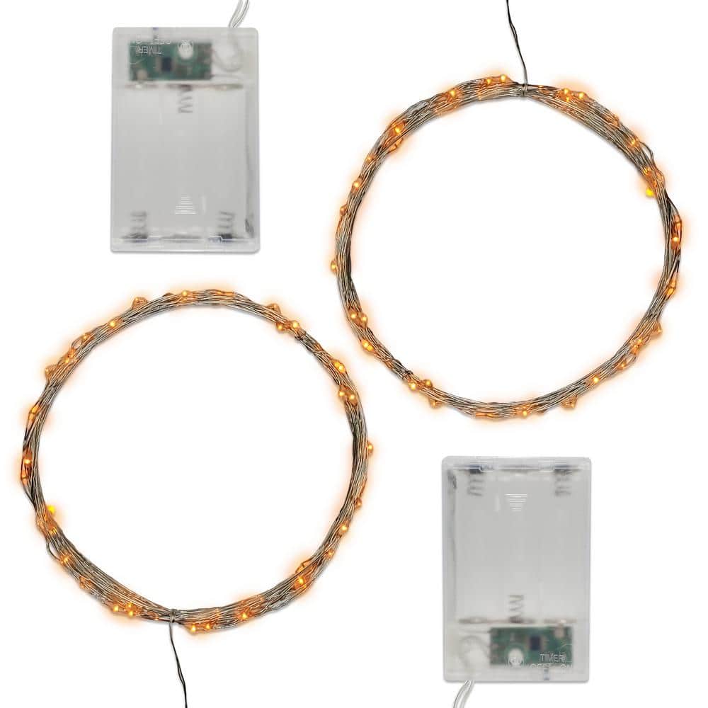 LUMABASE 50-Light Bulb LED Orange Battery Operated Fairy String Lights ...