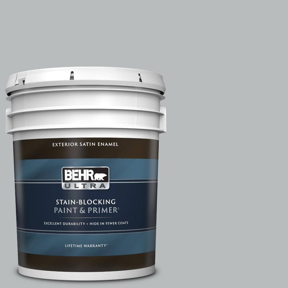 BEHR ULTRA 5 gal. #PPU18-05 French Silver Satin Enamel Exterior Paint ...