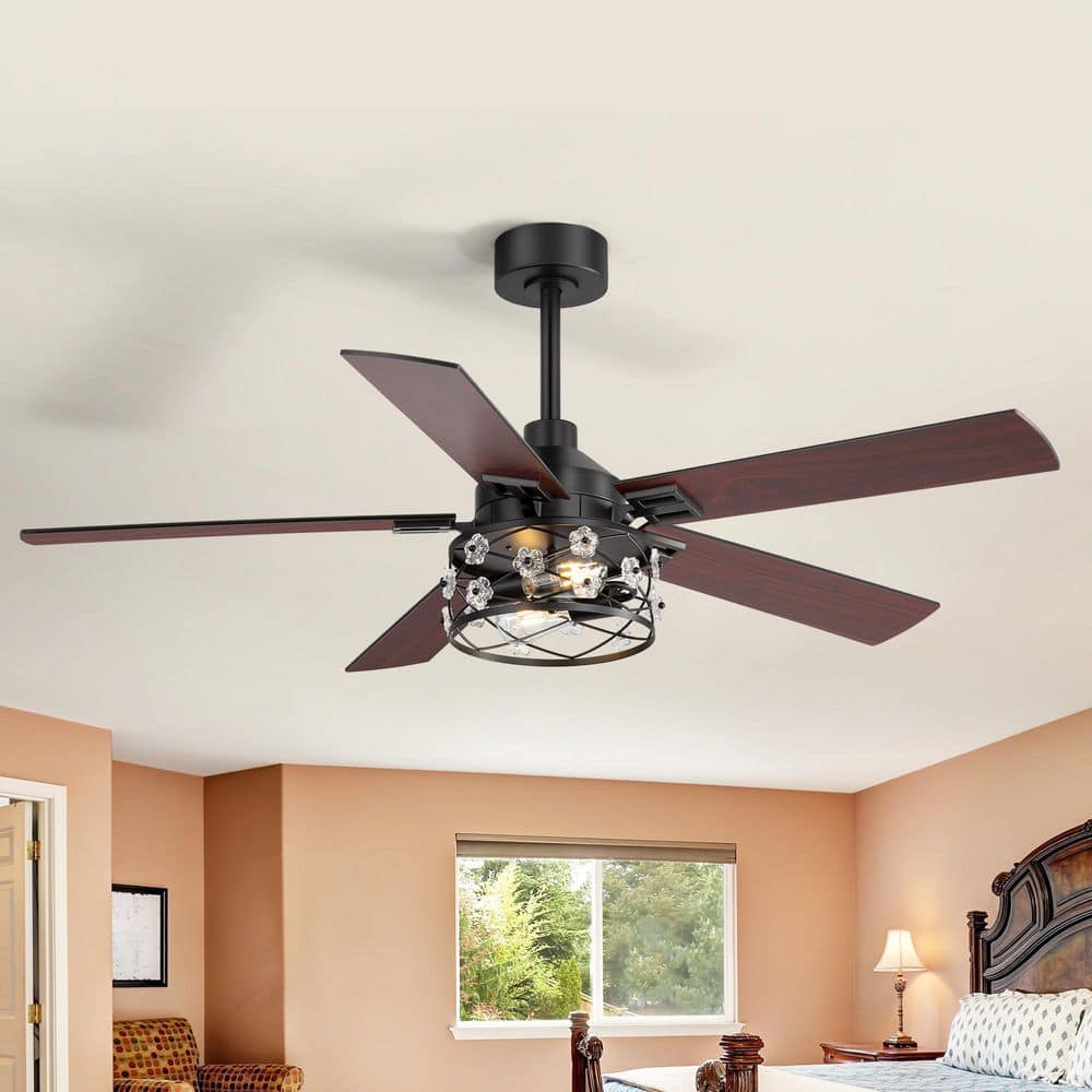 Breezary Tottel 52 in. 2-Light Black Downrod Mount Ceiling Fan with ...