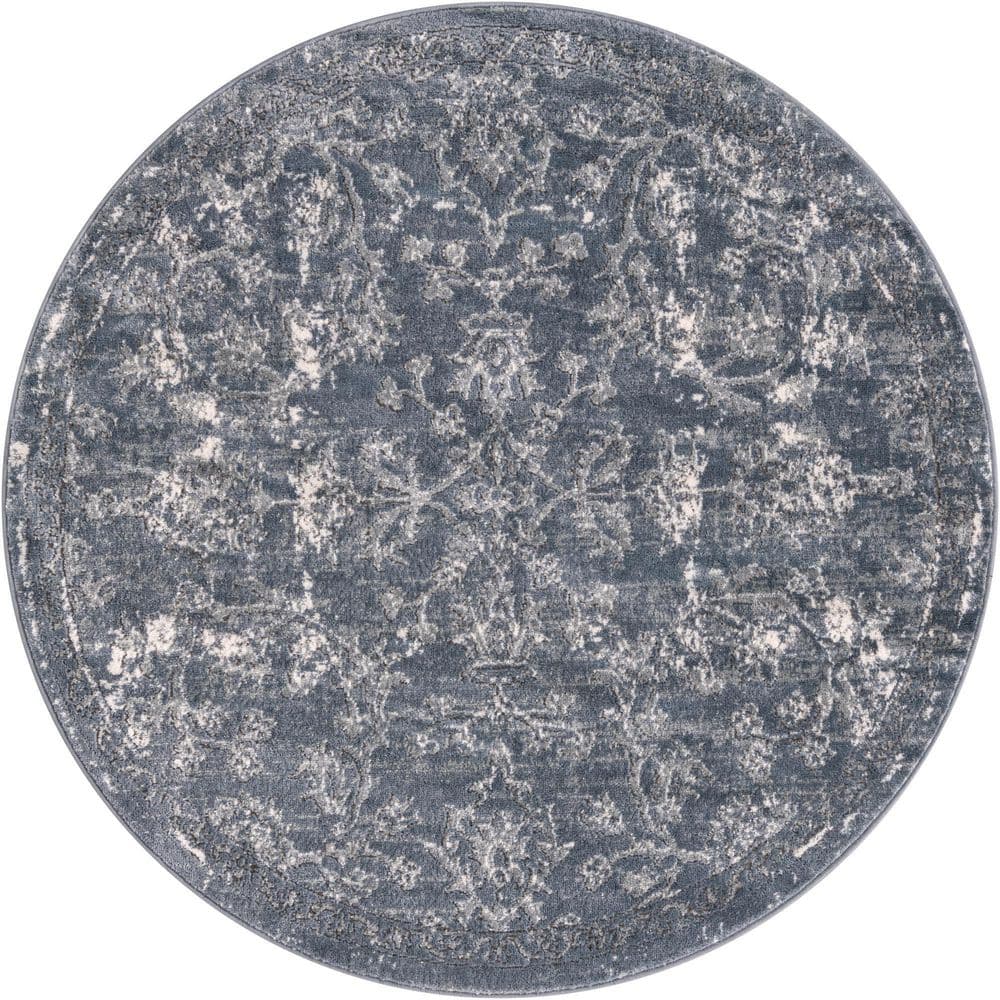 Unique Loom Portland Albany Blue 5 ft. x 5 ft. Round Area Rug 3147405 ...