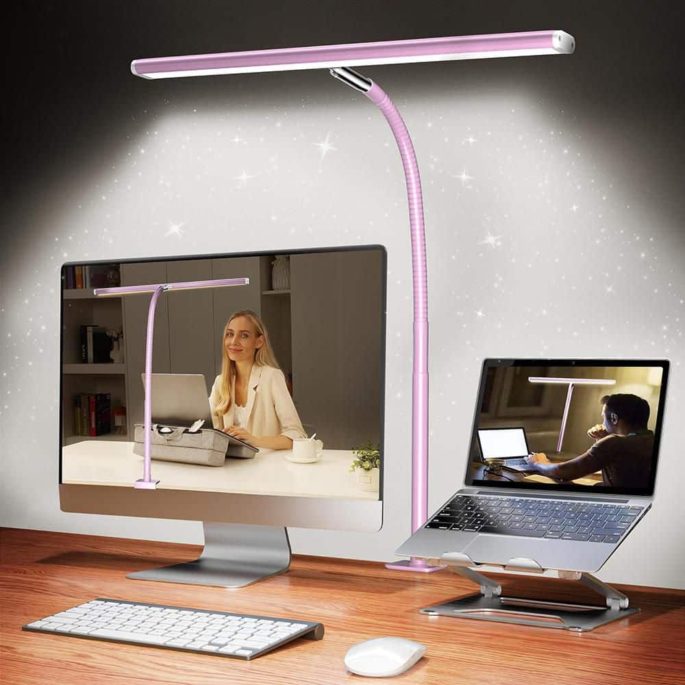 35 in. Pink Plug-in Dimmable LED Flexible Gooseneck Clip-on Desk Lamp ...