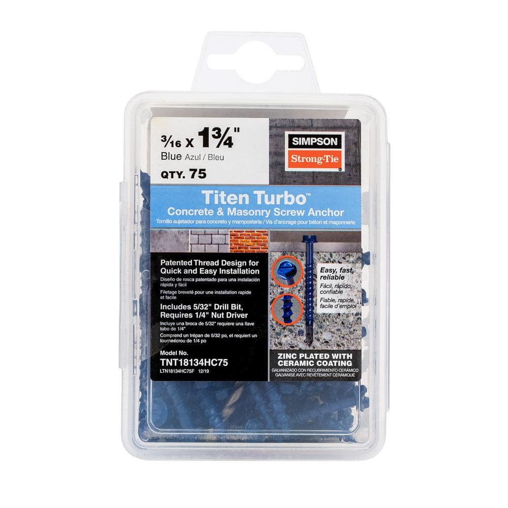 Simpson Strong-Tie Titen Turbo 3/16 in. x 1-3/4 in. Hex-Head Concrete ...