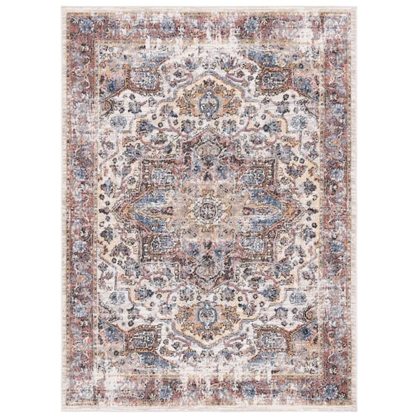 SAFAVIEH Astoria 4 ft. x 6 ft. Ivory/Blue Rust Transitional Medallion ...