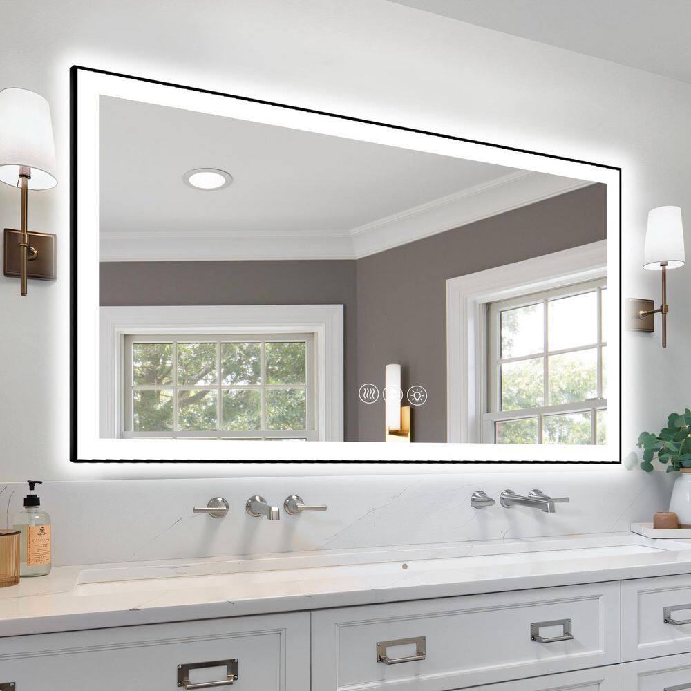 Black 55 in. W x 36 in. H LED Wall Mirror Rectangle Vanity Mirror for ...
