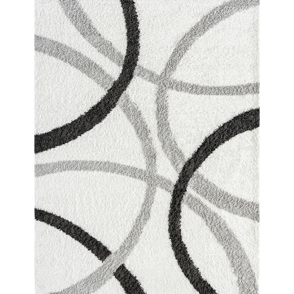 Tayse Rugs Uptown Shag White 7 ft. x 9 ft. Abstract Indoor Area Rug ...