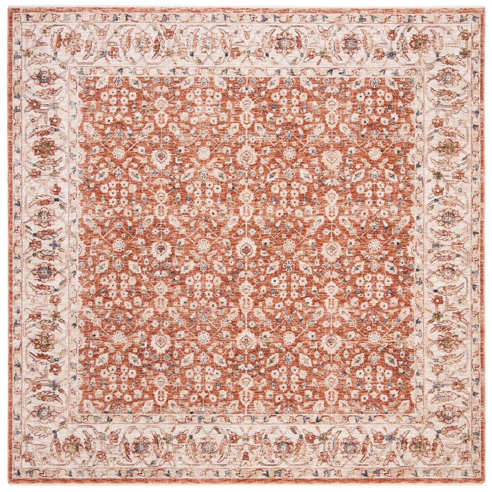 SAFAVIEH Heirloom 7 ft. x 7 ft. Beige/Light Rust Border Distressed ...