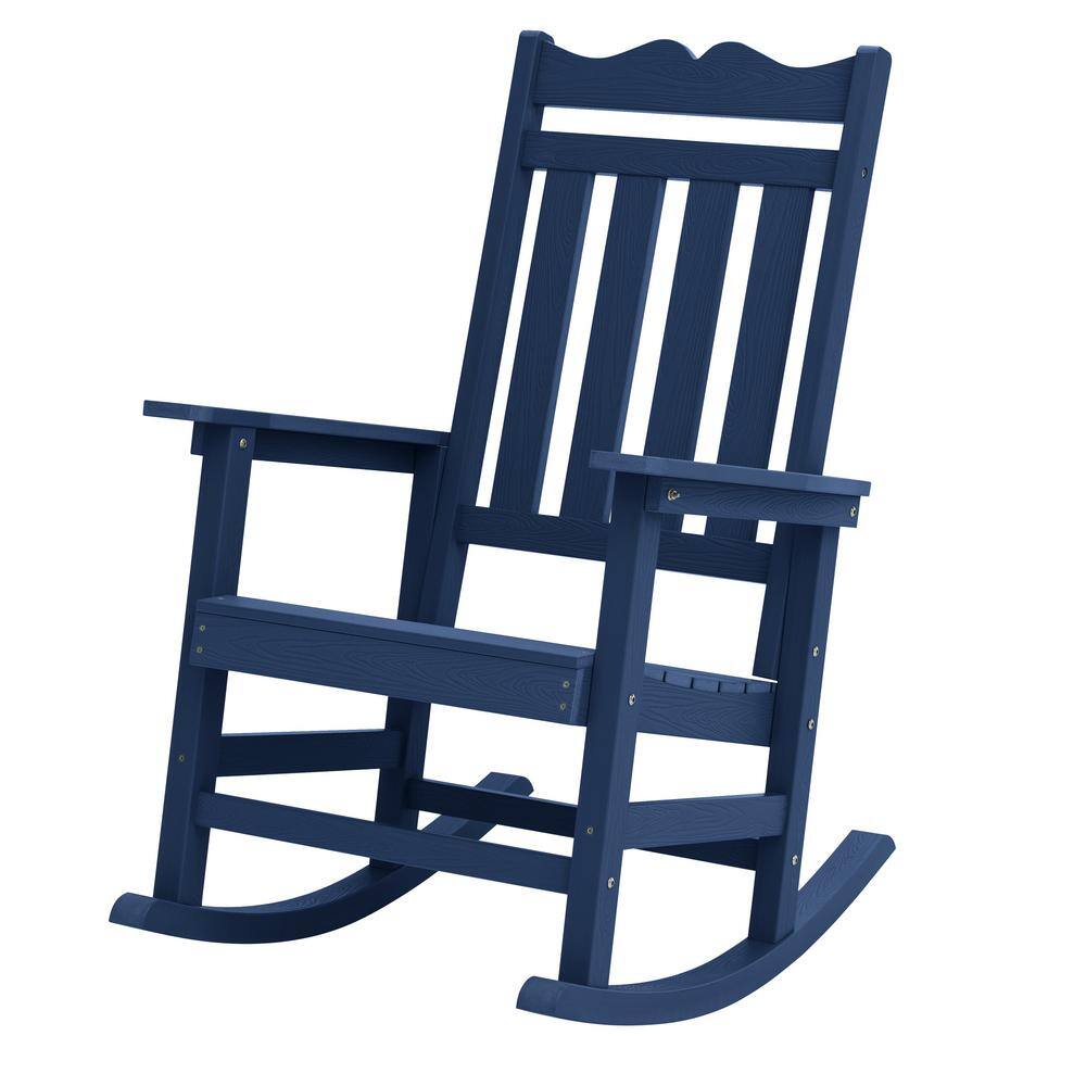Sonkuki Navy Blue Plastic Adirondack Rocking Chair with Big Armrest ...