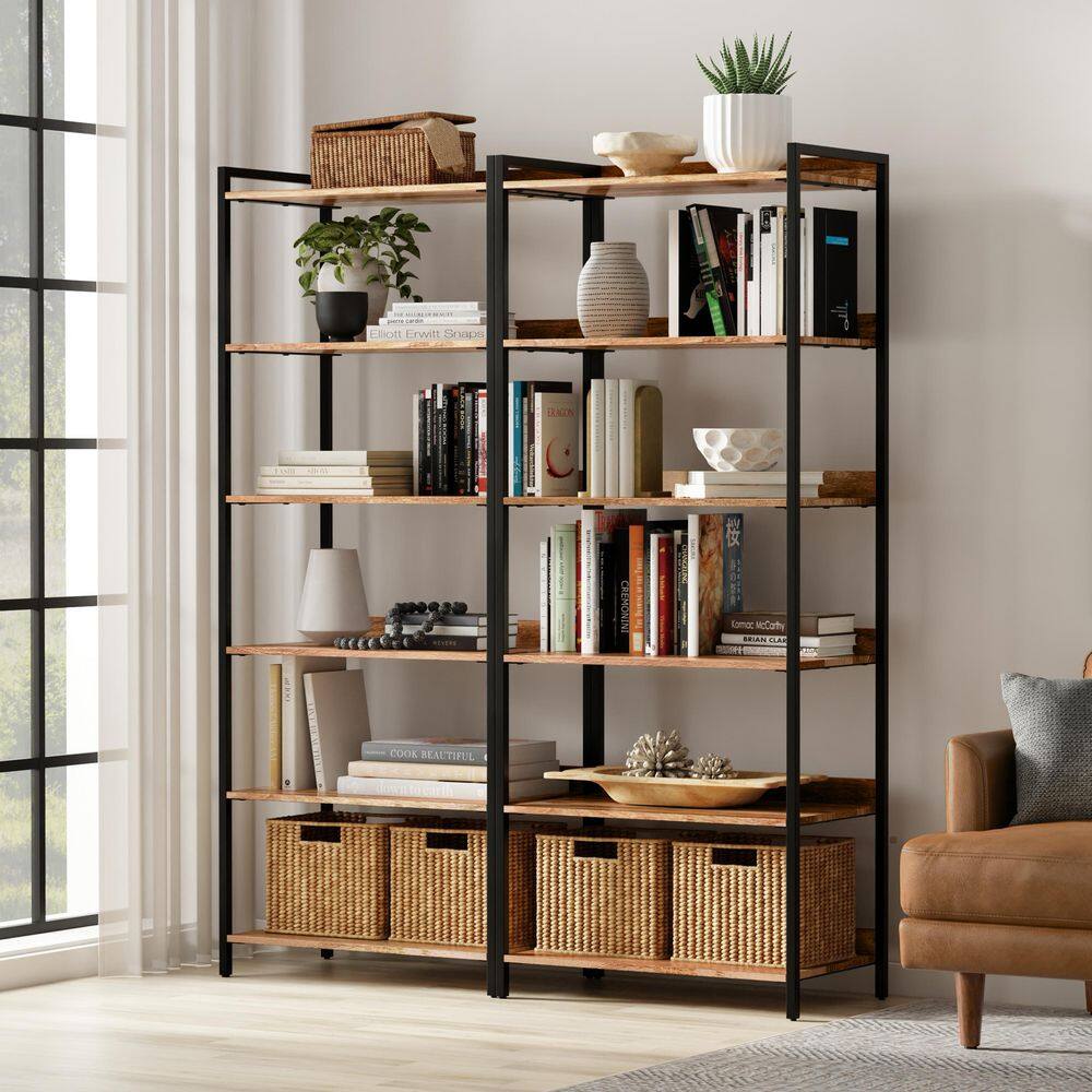Simpli Home Kelsey 74 in. Solid Mango Wood 5 Shelf Bookcase in Natural ...
