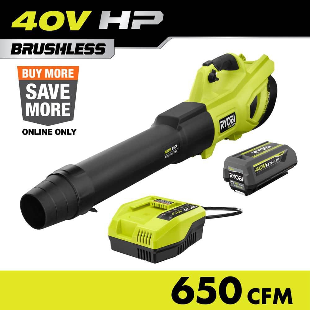 RYOBI 40V HP Brushless Whisper Series 160 MPH 650 CFM Leaf Blower ...