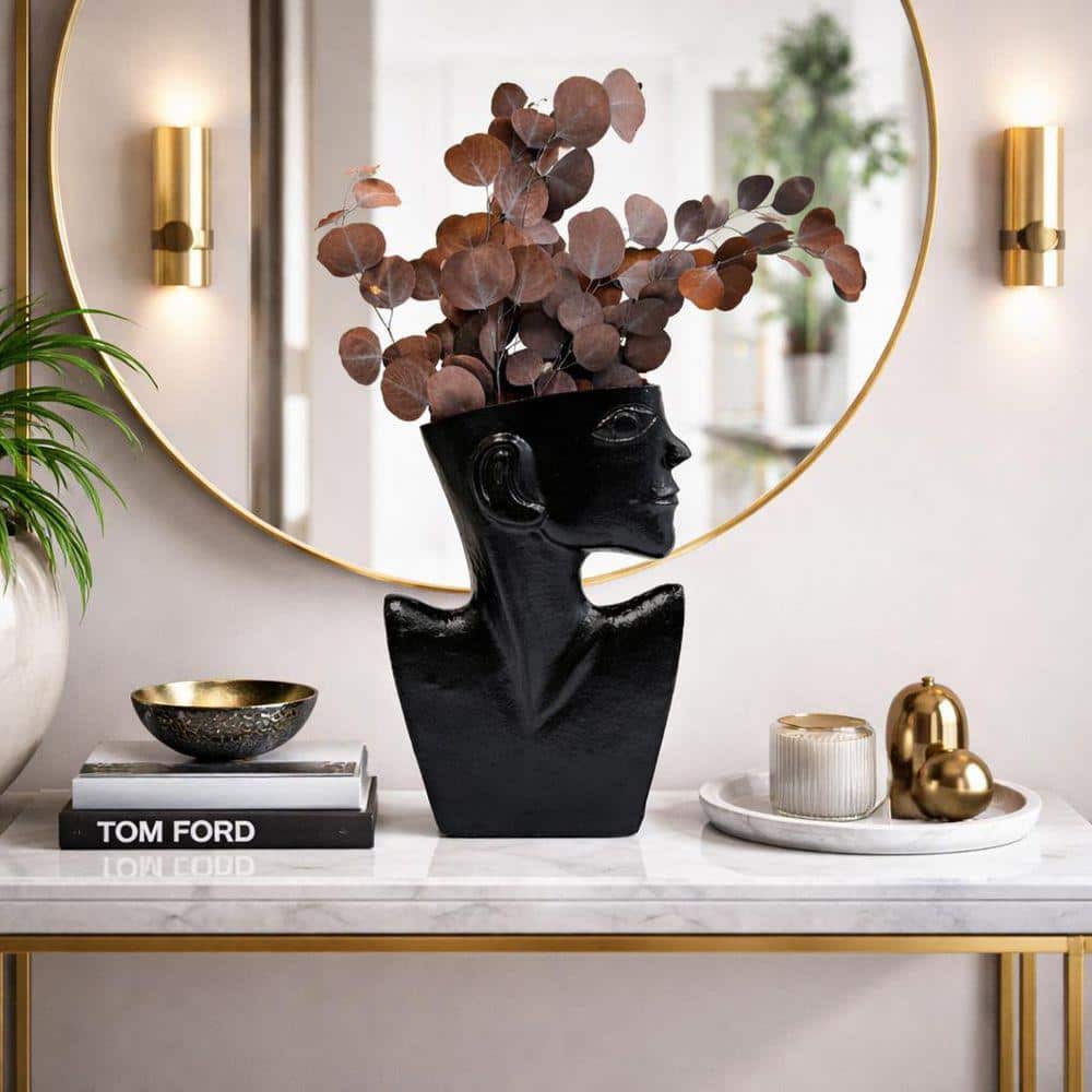 castellousa 14.5 in. Decorative Metal Abstract Face Vase in Black CB ...