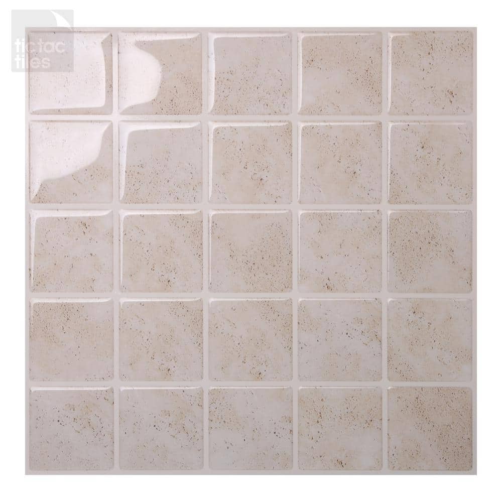 Tic Tac Tiles Marmo Travertine 10 in. W x 10 in. H Peel and Stick Self ...