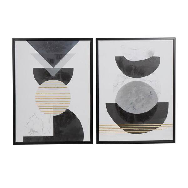 Litton Lane 2- Panel Abstract Mid Century Modern Geometric Framed Wall ...