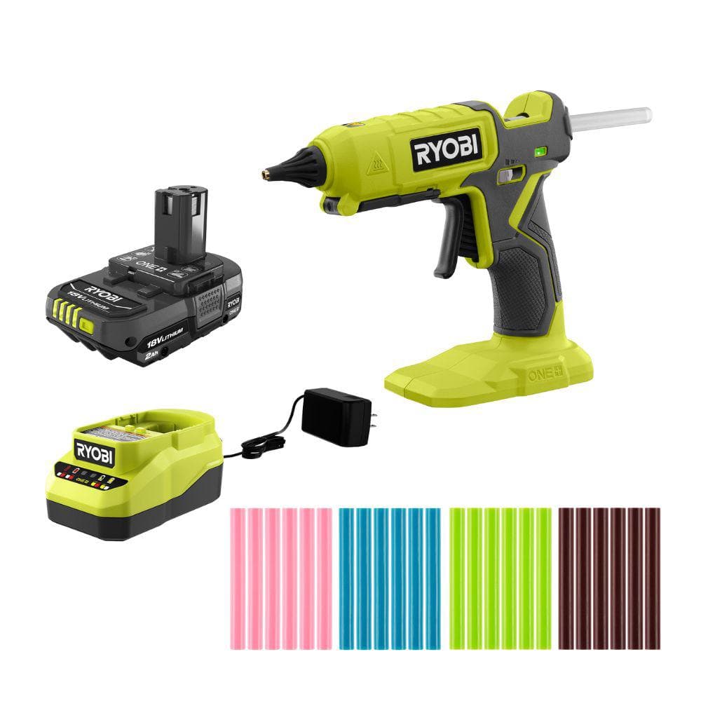 RYOBI ONE+ 18V Cordless Dual Temperature Glue Gun Kit w/ 2.0 Ah Battery ...