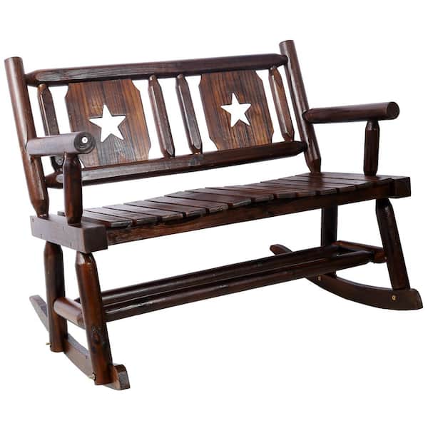 Brown Wood Outdoor Rocking Chair for 2 Person, Double Rocking Bench ...