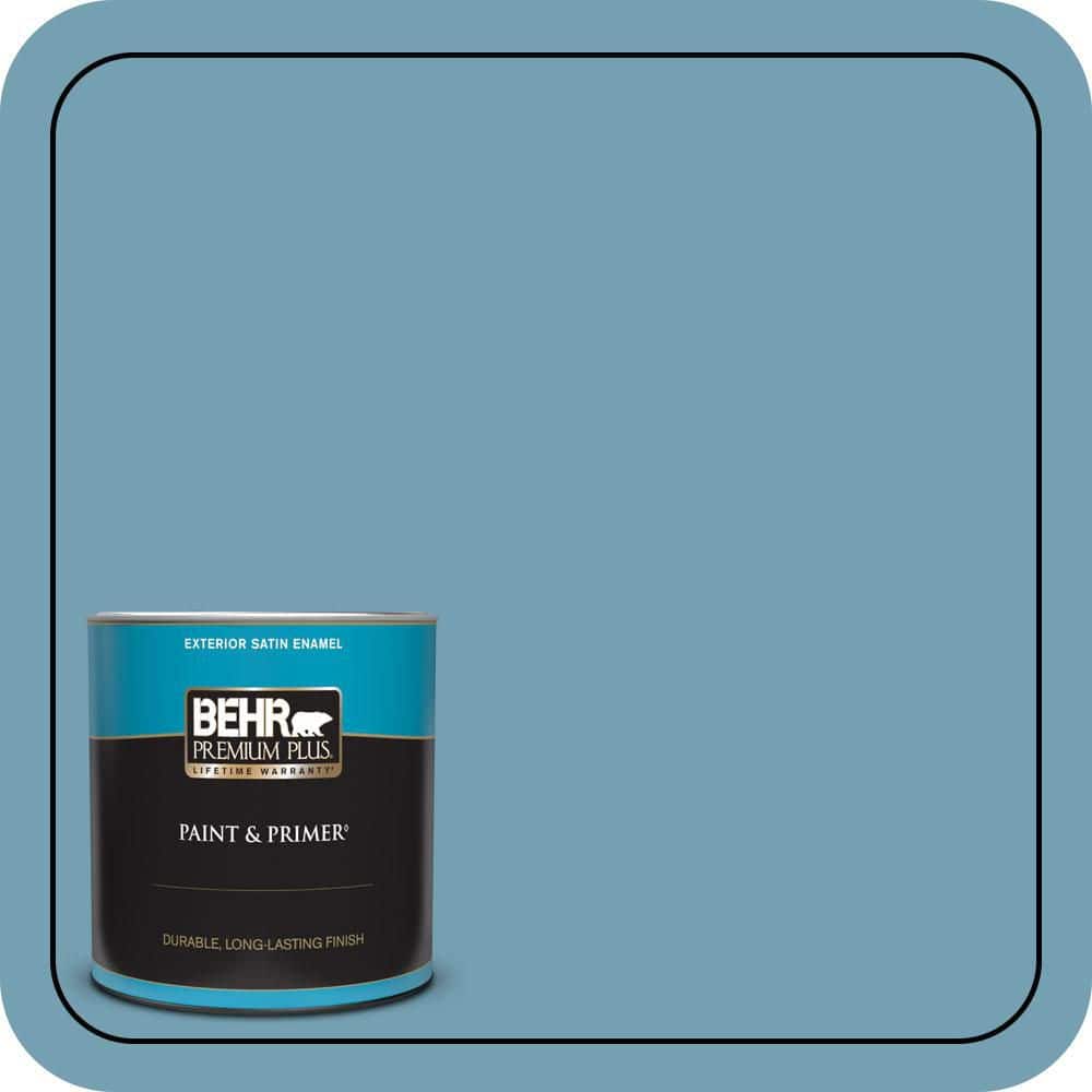BEHR PREMIUM PLUS 1 qt. #S480-4 Saga Blue Satin Enamel Exterior Paint ...
