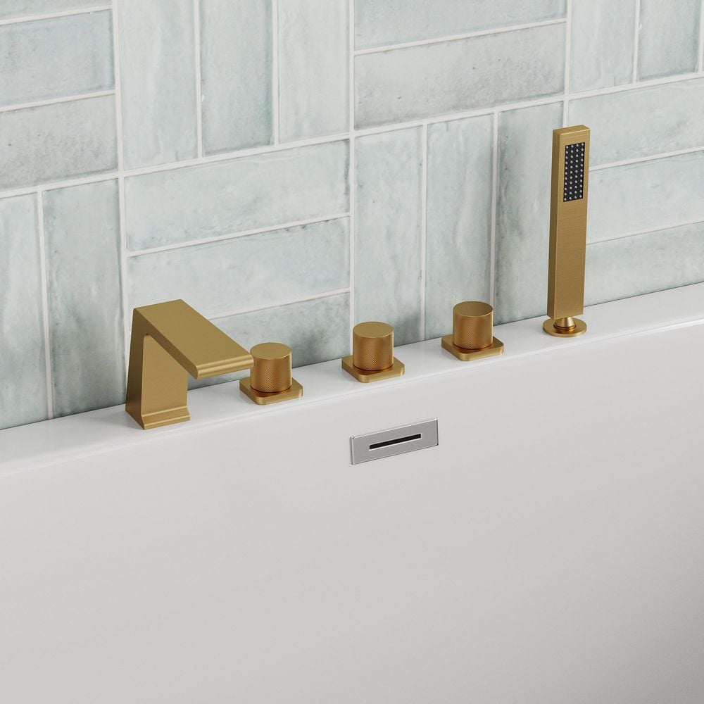EVERSTEIN 3-Handle Minimalist Roman Tub Faucet with Hand Shower in ...