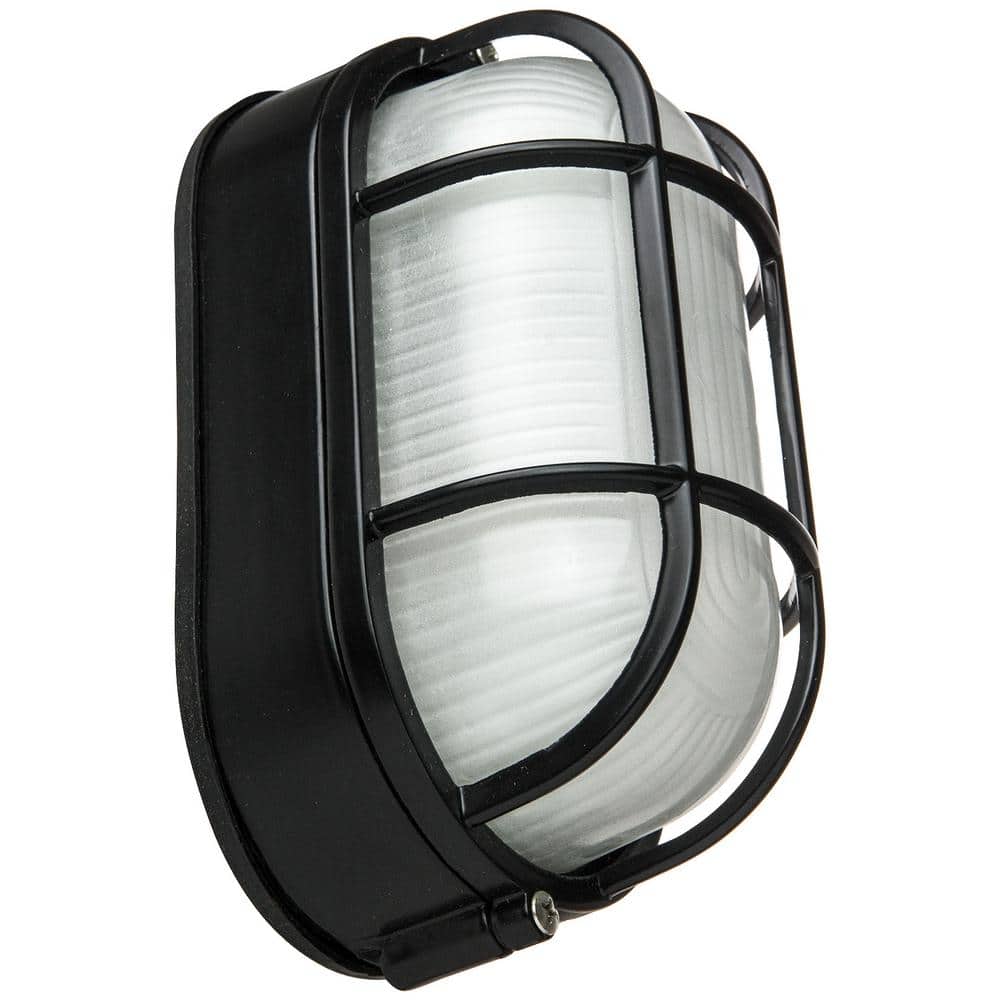 Sunlite Black Outdoor Oval Wall Mount Bulkhead Light with Frosted Glass ...