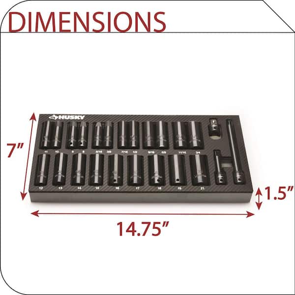 Husky 1/4 in., 3/8 in. and 1/2 in. Drive Chrome and Impact Socket Set ...