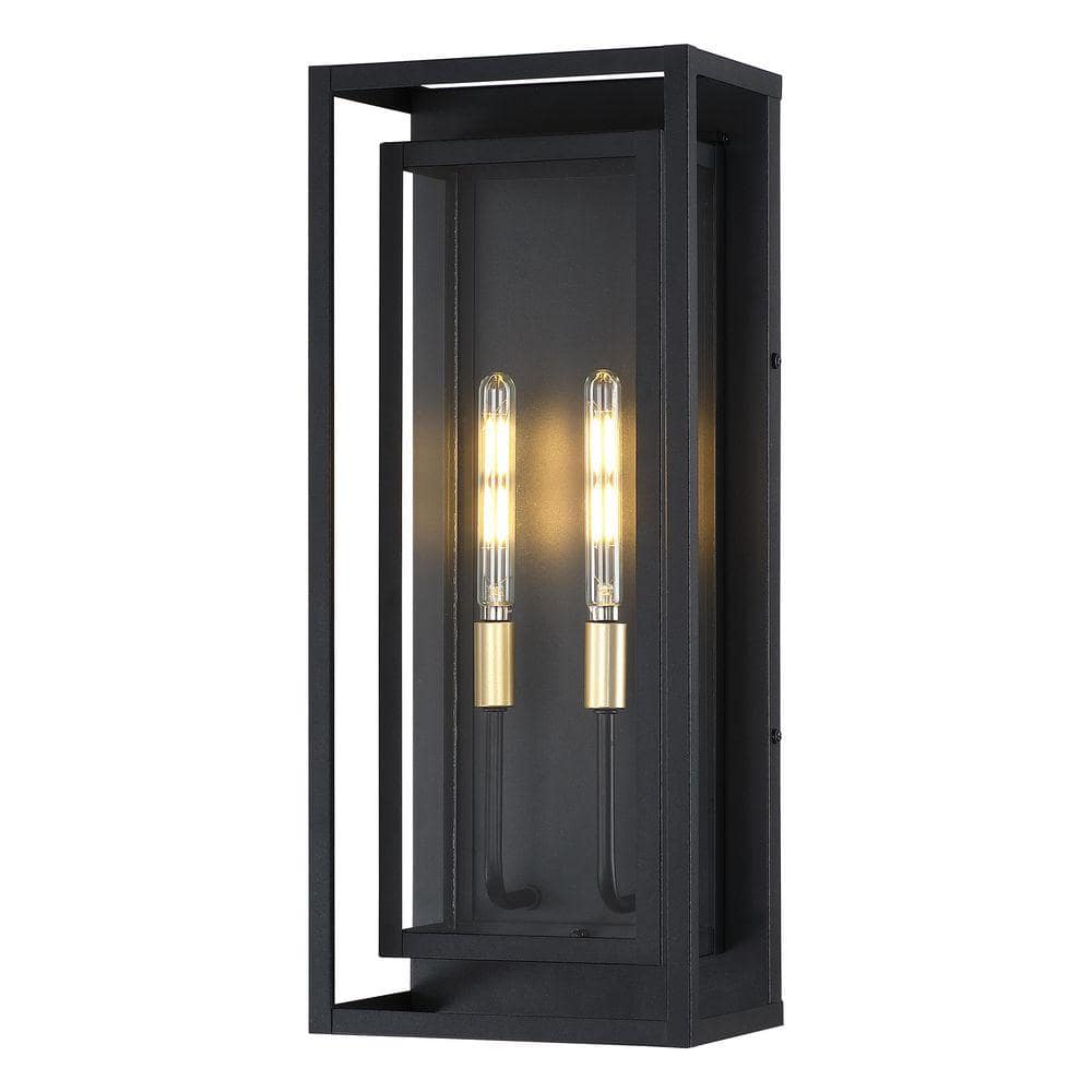 pasentel 2-Light 20 in. Large Matte Black Wall Lantern Outdoor Scone ...