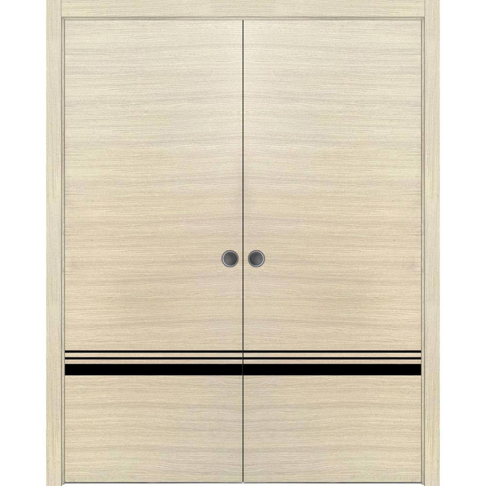 Sartodoors 48 in. x 80 in. 2 Panel Natural Veneer Finished Solid Wood ...