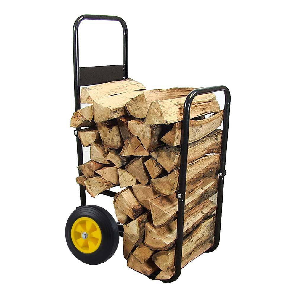 9.4 cu. ft. Metal Garden Cart, Black Wood Rack Storage Mover, Firewood ...