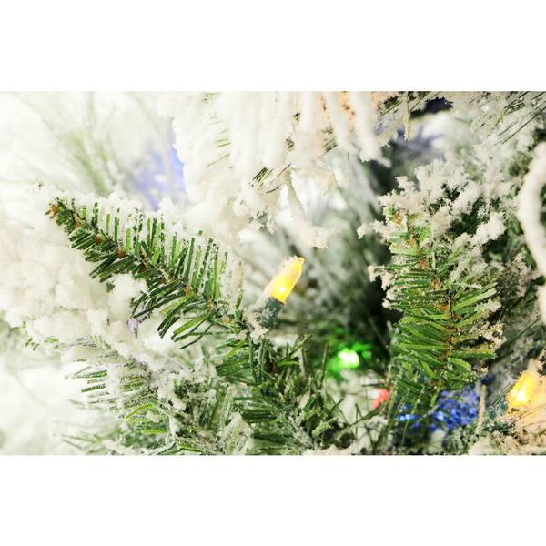 Buy 10 ft. Pre-lit LED Flocked Snowy Pine Artificial Christmas Tree ...