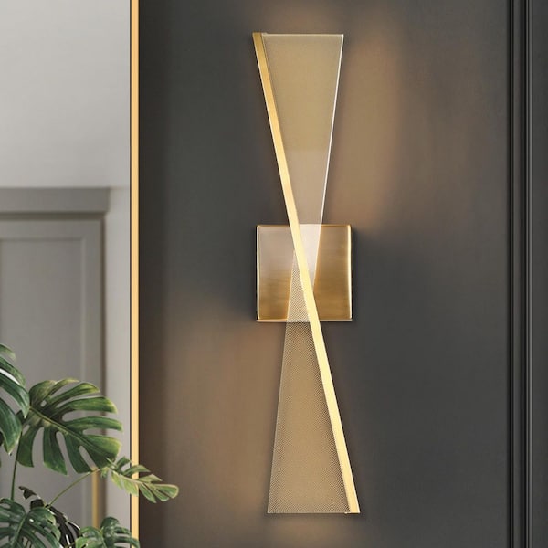 Uolfin 2-Light Plating Brass LED Wall Sconce with Triangular Acrylic ...