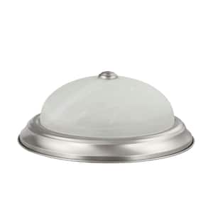 11 in. 2-Light Brushed Nickel Flush Mount with White Alabaster Glass ...