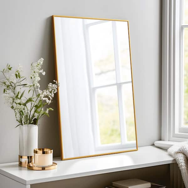 Lumioca 1-Piece Gold 26 in. W x 37 in. H Aluminum Alloy Thin Edged ...