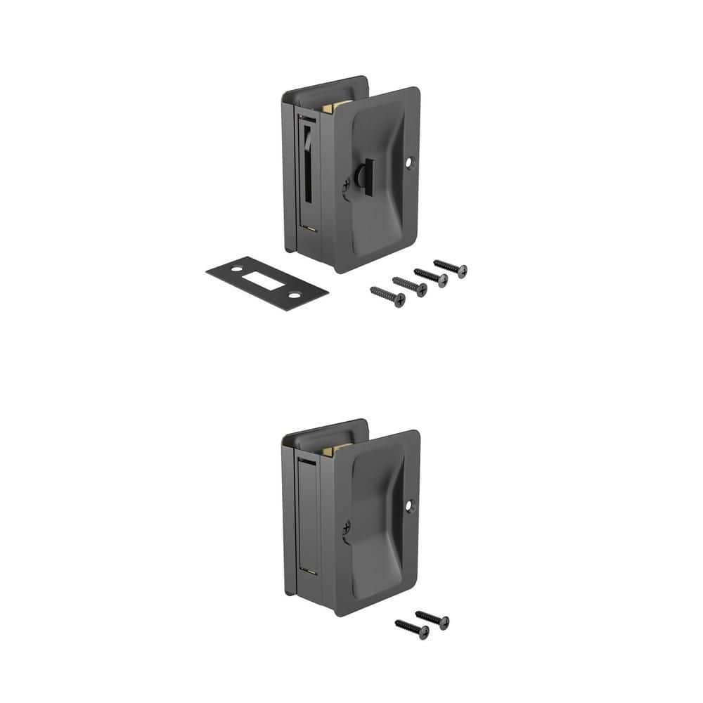 Onward 3-1/4 in. Black Pocket Door Pull with Passage Handle and Privacy ...