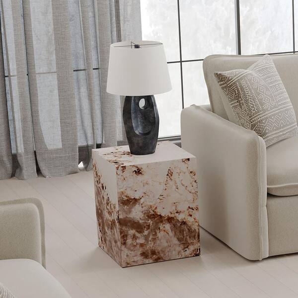 Acme Furniture Fultan 16 in. Engineered Stone Finish Square Stone End Table with No Additional ...